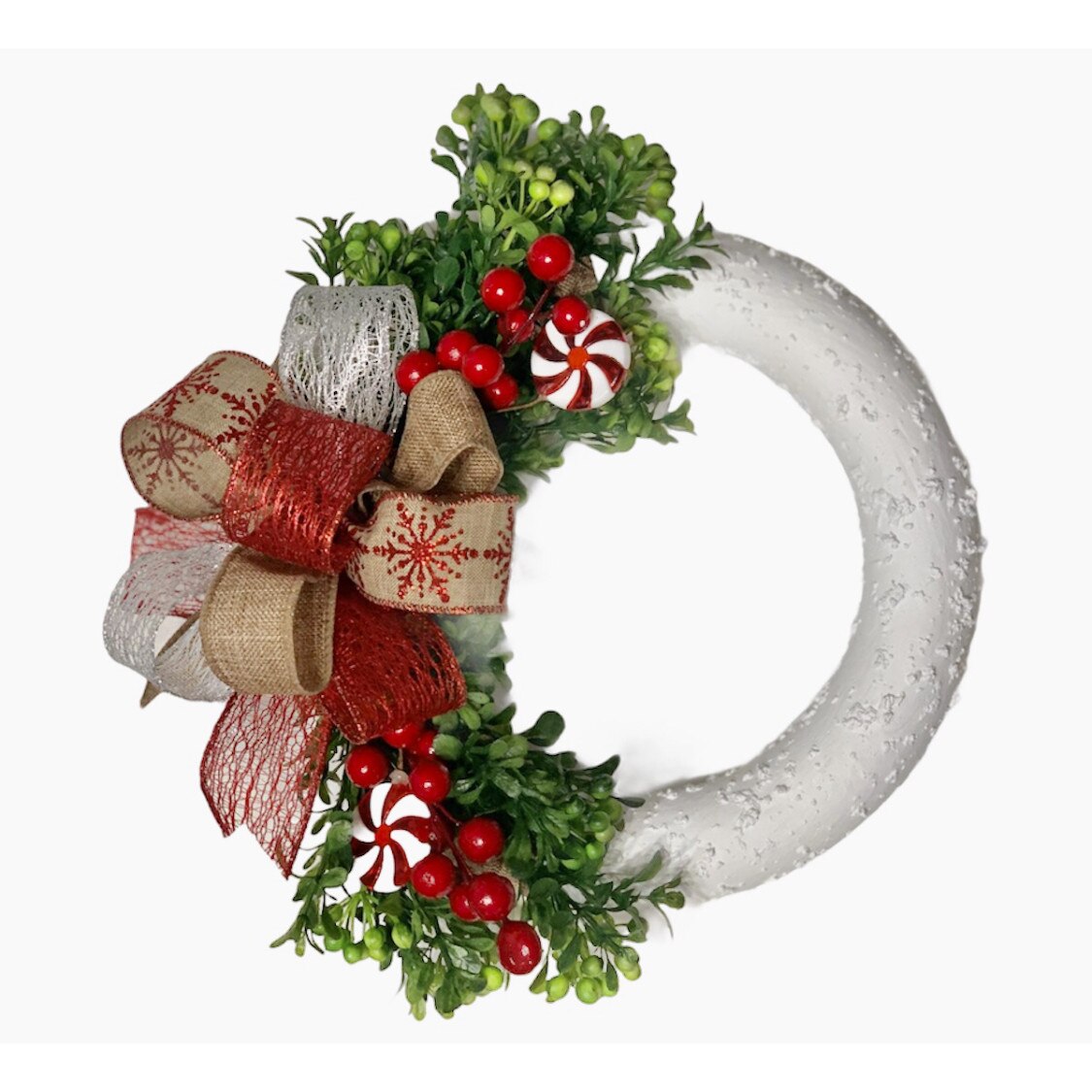 Коледен венец с лък и зелени растения, Eventissimi, многоцветен, 24 см ...