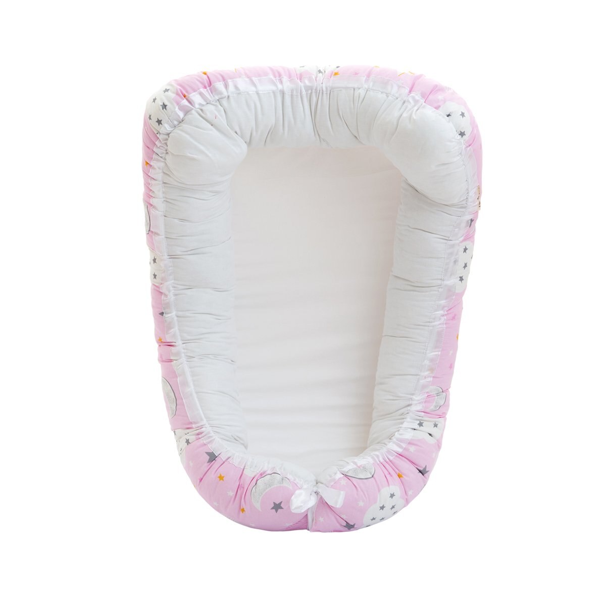 Cos pentru bebelusi cu nori Baby Nest, Twindeco, alb/roz, 0-6 luni ...