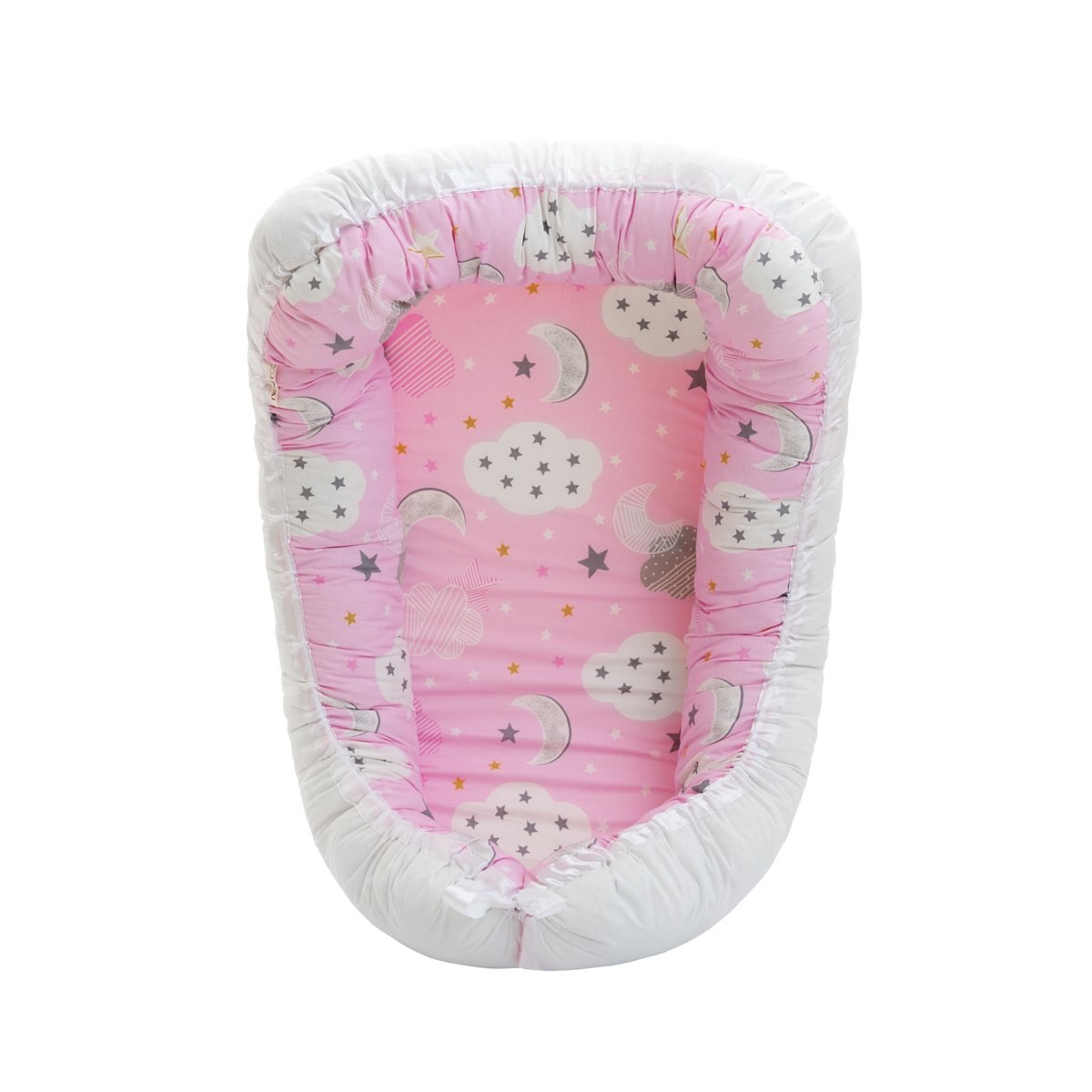 Cos pentru bebelusi cu nori Baby Nest, Twindeco, alb/roz, 0-6 luni ...