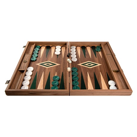 Set joc table / backgammon Walnut cu insertii verzi, cu maner si suport ...