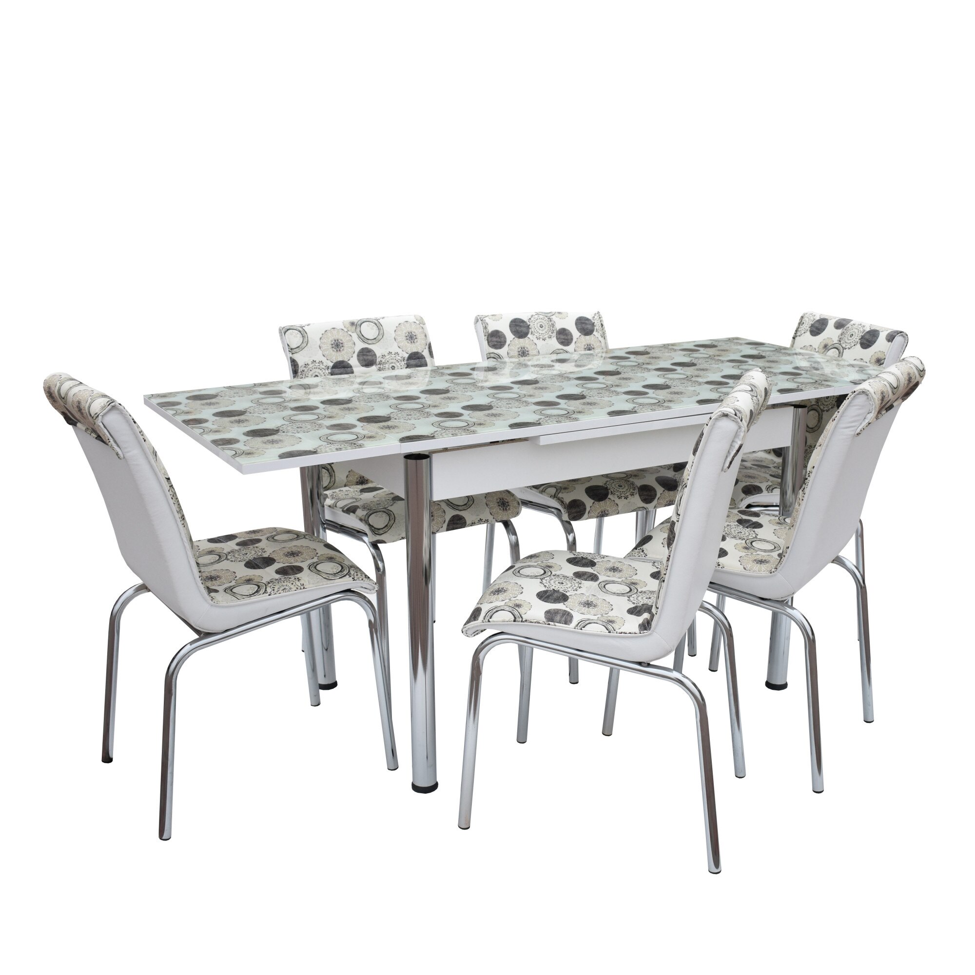 Set masa sticla nr68, Kahve Desen, cu 6 scaune tapitate, 110x70x75cm ...