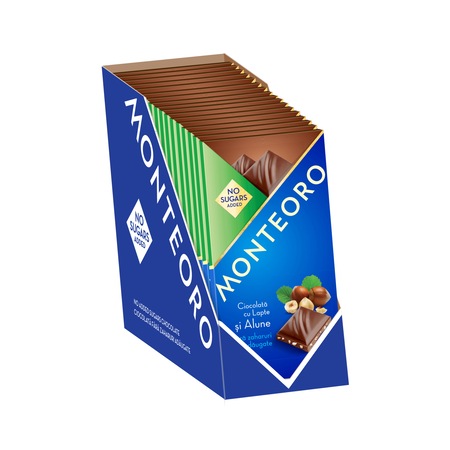 Pachet 15 buc ciocolata cu lapte si alune, Monteoro, fara zaharuri ...