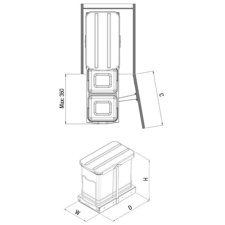 Cos de gunoi incorporabil S2392, colectare selectiva, cu extragere ...
