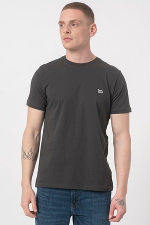 Lee, Tricou cu decolteu la baza gatului si detaliu logo brodat, Gri ...