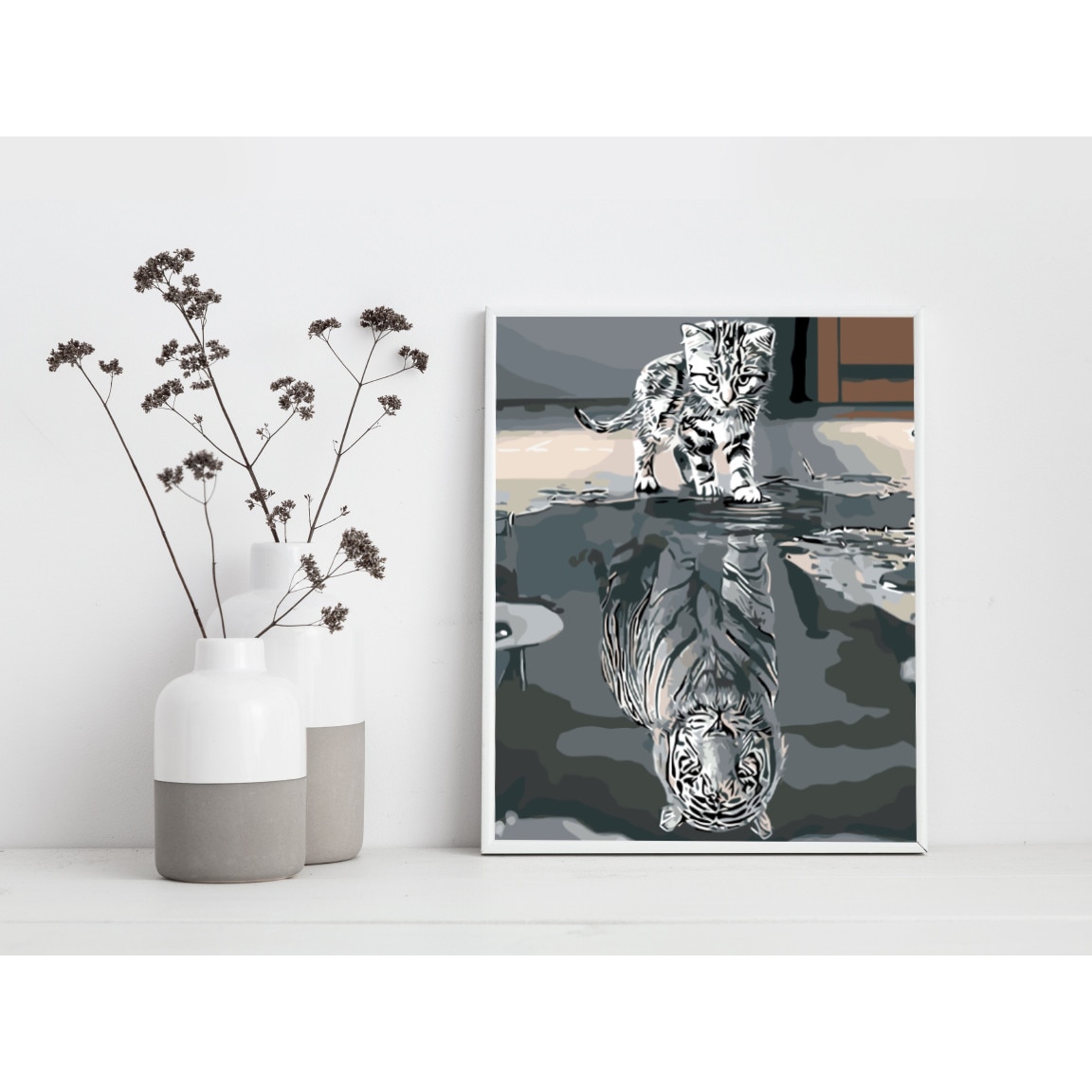 Set pictura pe numere Tigru, panza bumbac pe rama lemn, 40x50 cm ...