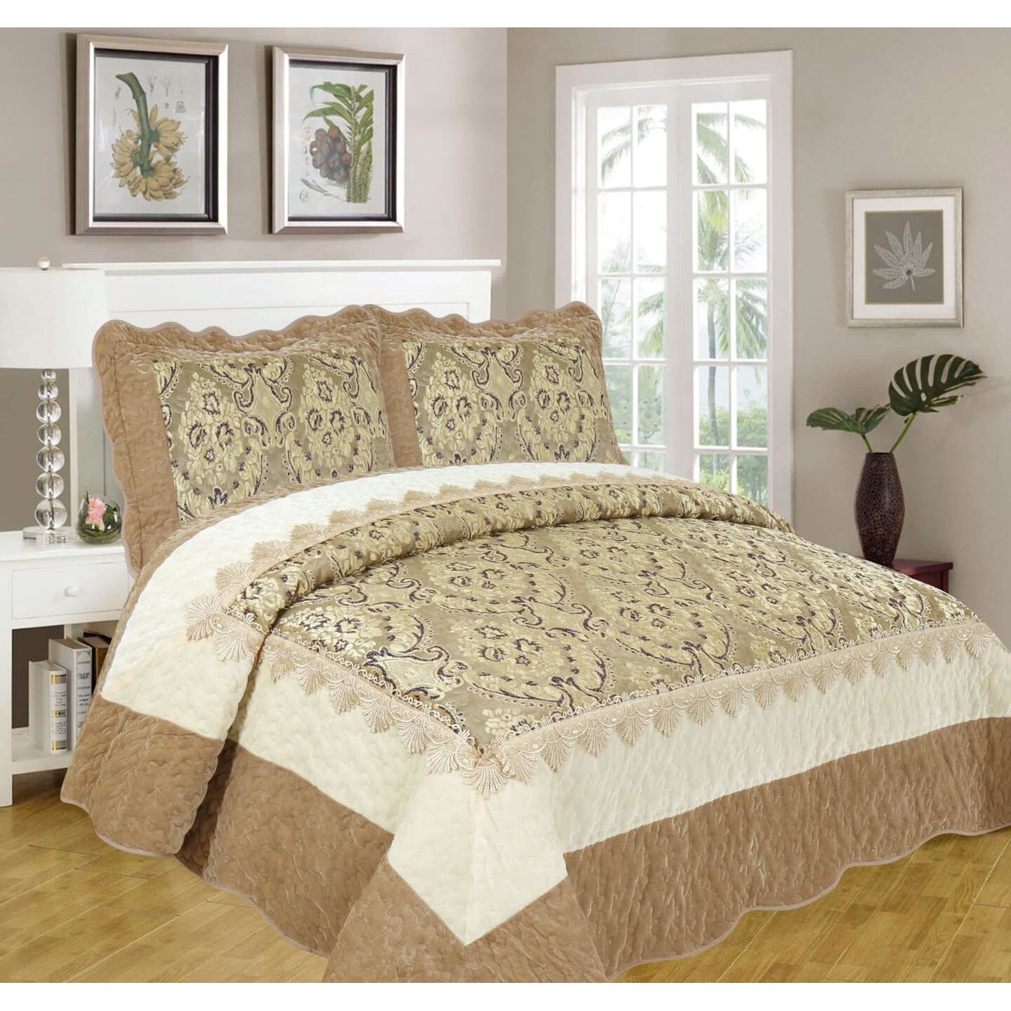 Cuvertura de pat, Rosa Alb / Verde