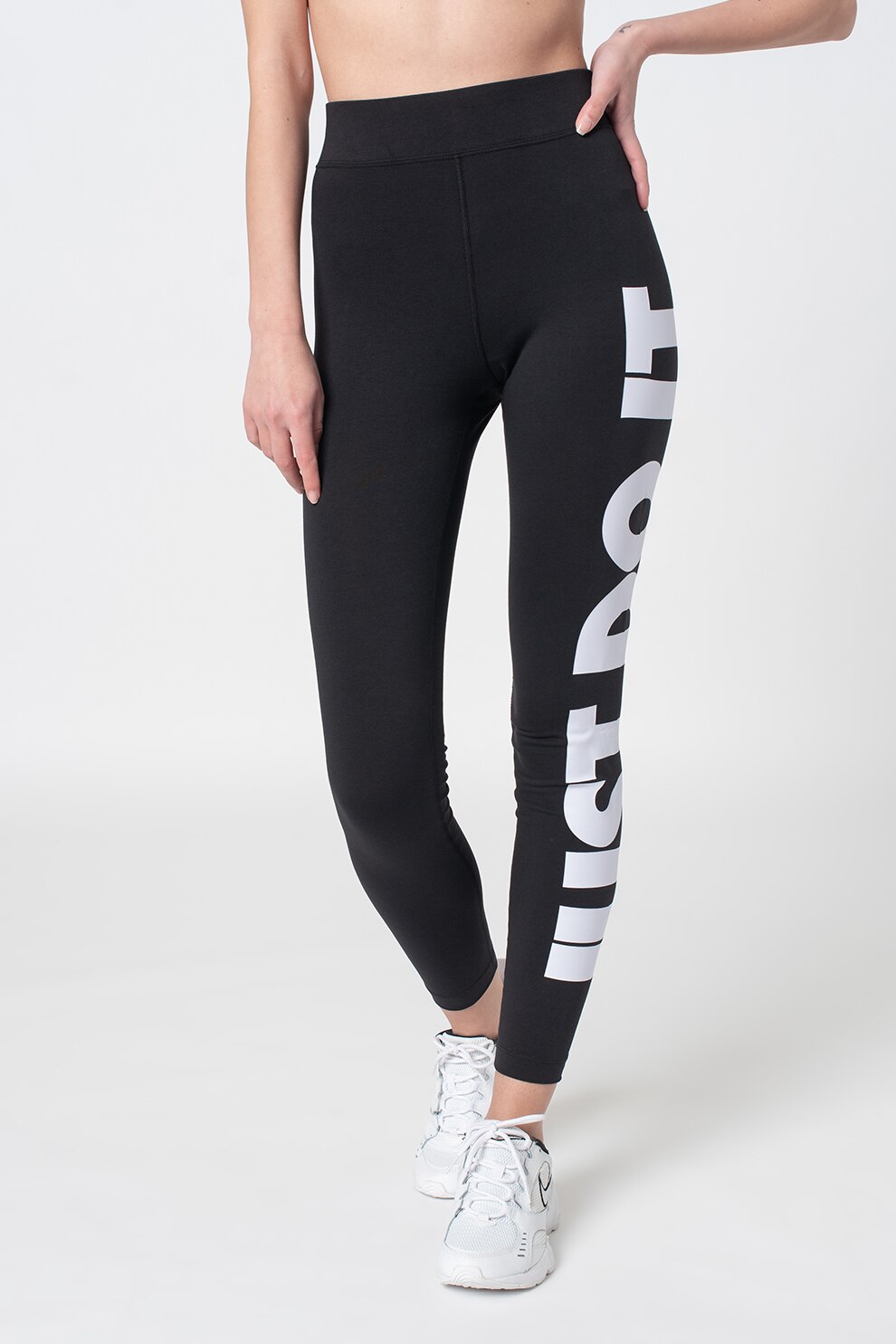 Nike, Фитнес клин Essential с висока талия, Черен/Бял, XL - eMAG.bg