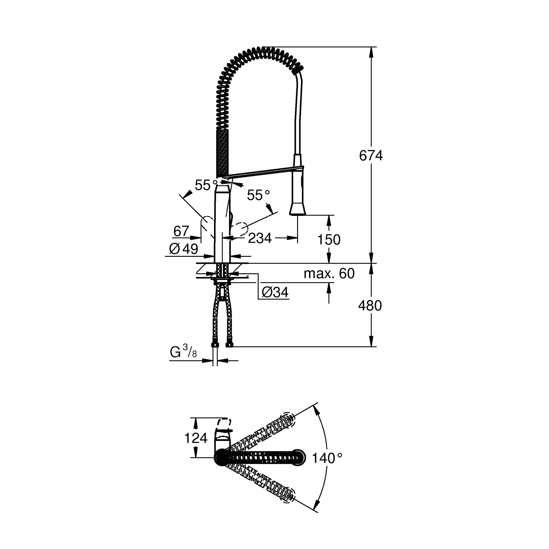 Baterie de bucatarie Grohe K7 32950000, 3/8'', monocomanda, tip C ...