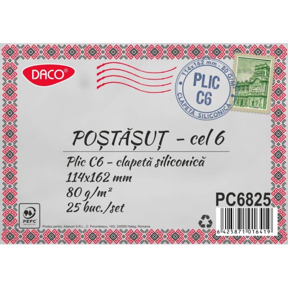 Plic Siliconic Daco, C6, 114x162 mm, 25 Buc/Set, Alb, Lipire Siliconica ...