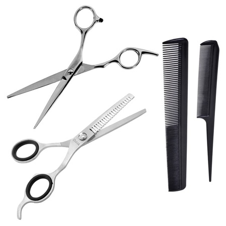 Set Frizerie format din doua Foarfece profesionale frizer si 2 Piepteni ...