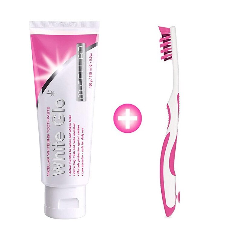 Pachet pasta de dinti si periuta, White Glo Micellar, cu apa micelara ...