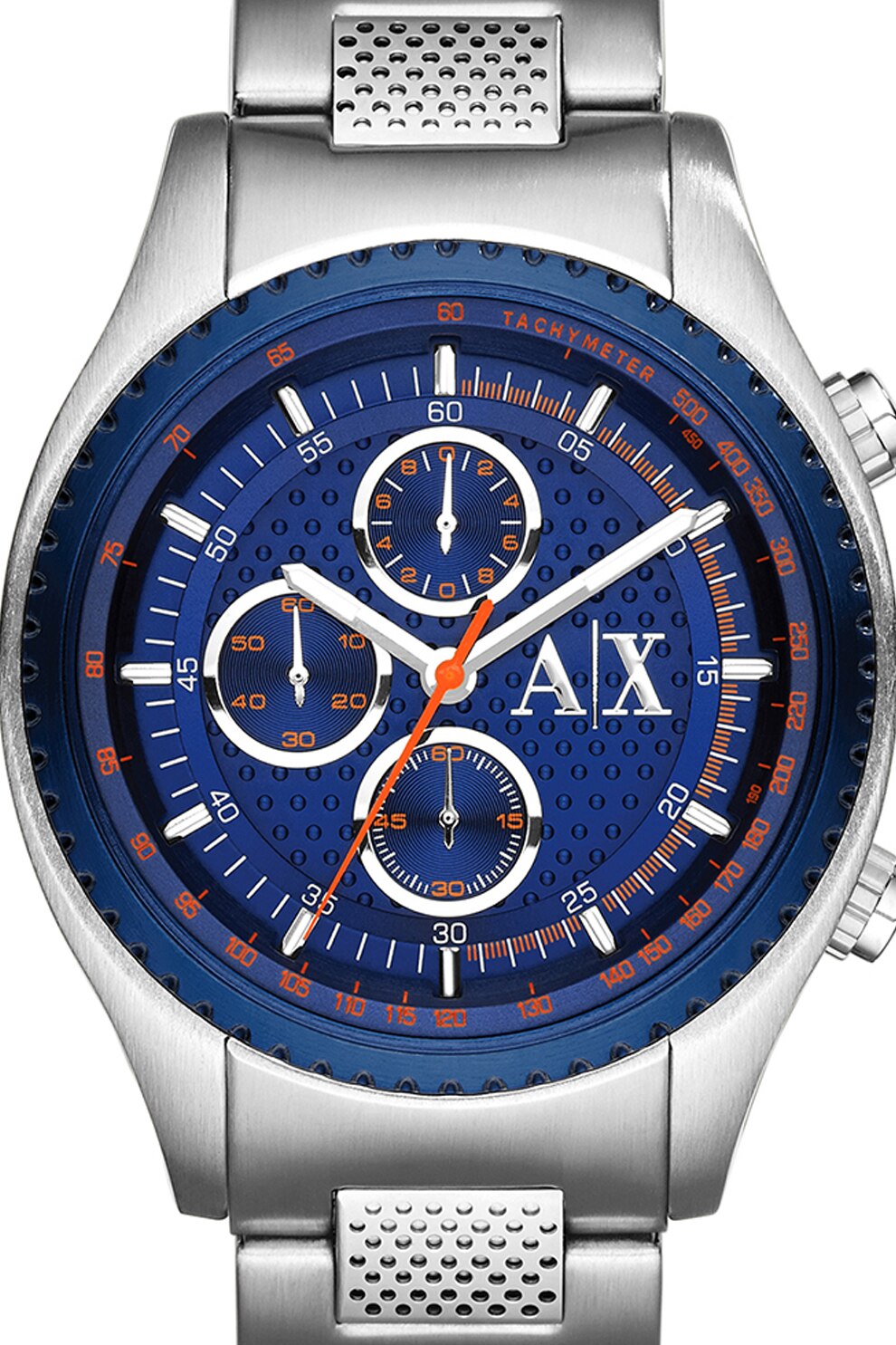 ARMANI EXCHANGE, Часовник с хронограф и релефен циферблат, Сребрист ...