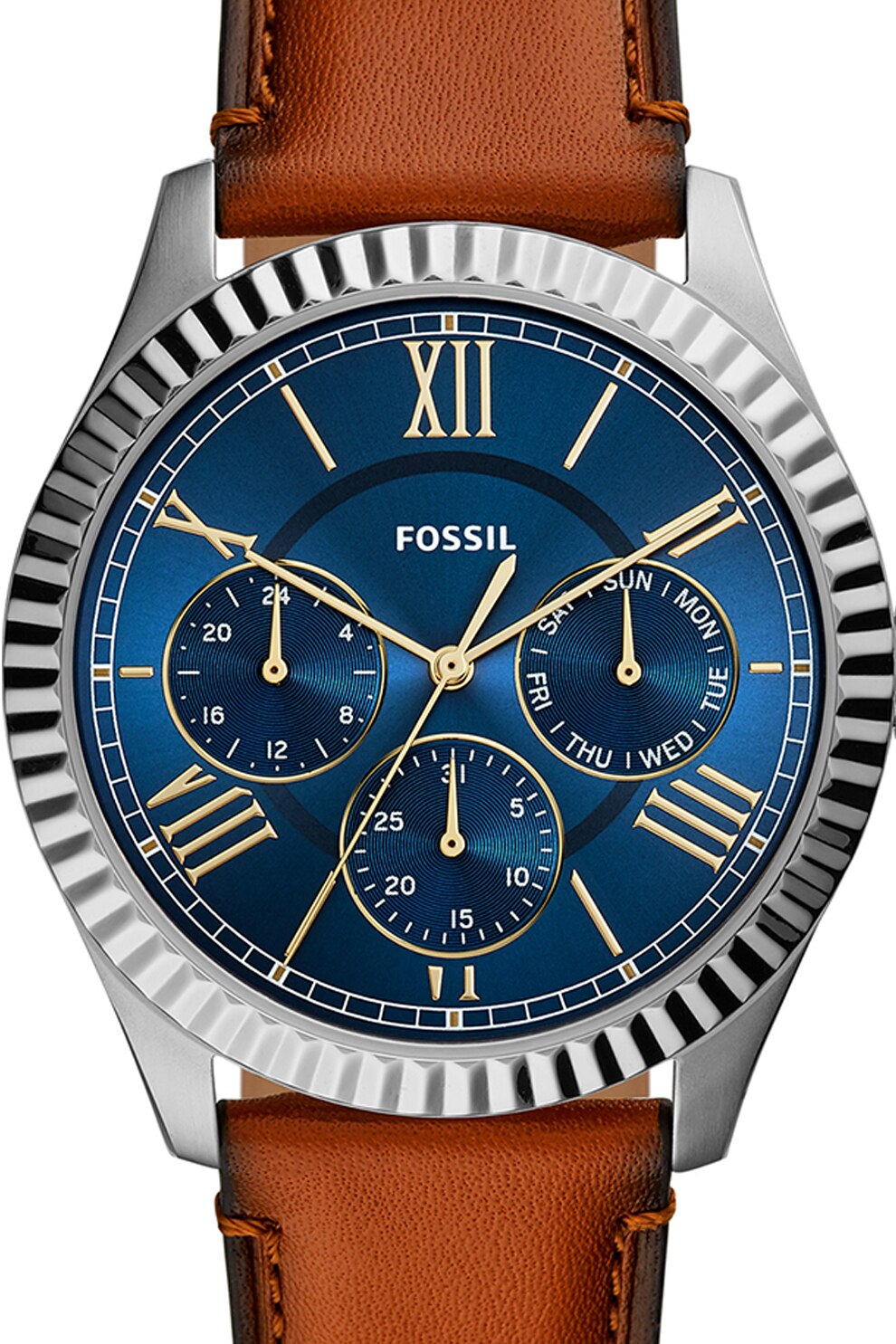 Fossil, Ceas cu functii multiple si curea de piele, Maro scortisoara ...