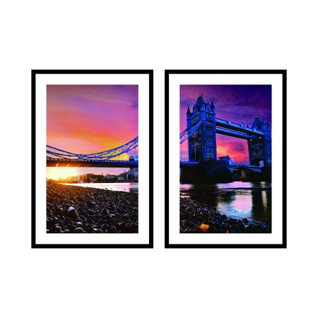 Set 2 tablouri cu rama neagra, passe-partout alb, "Bridges, in life ...