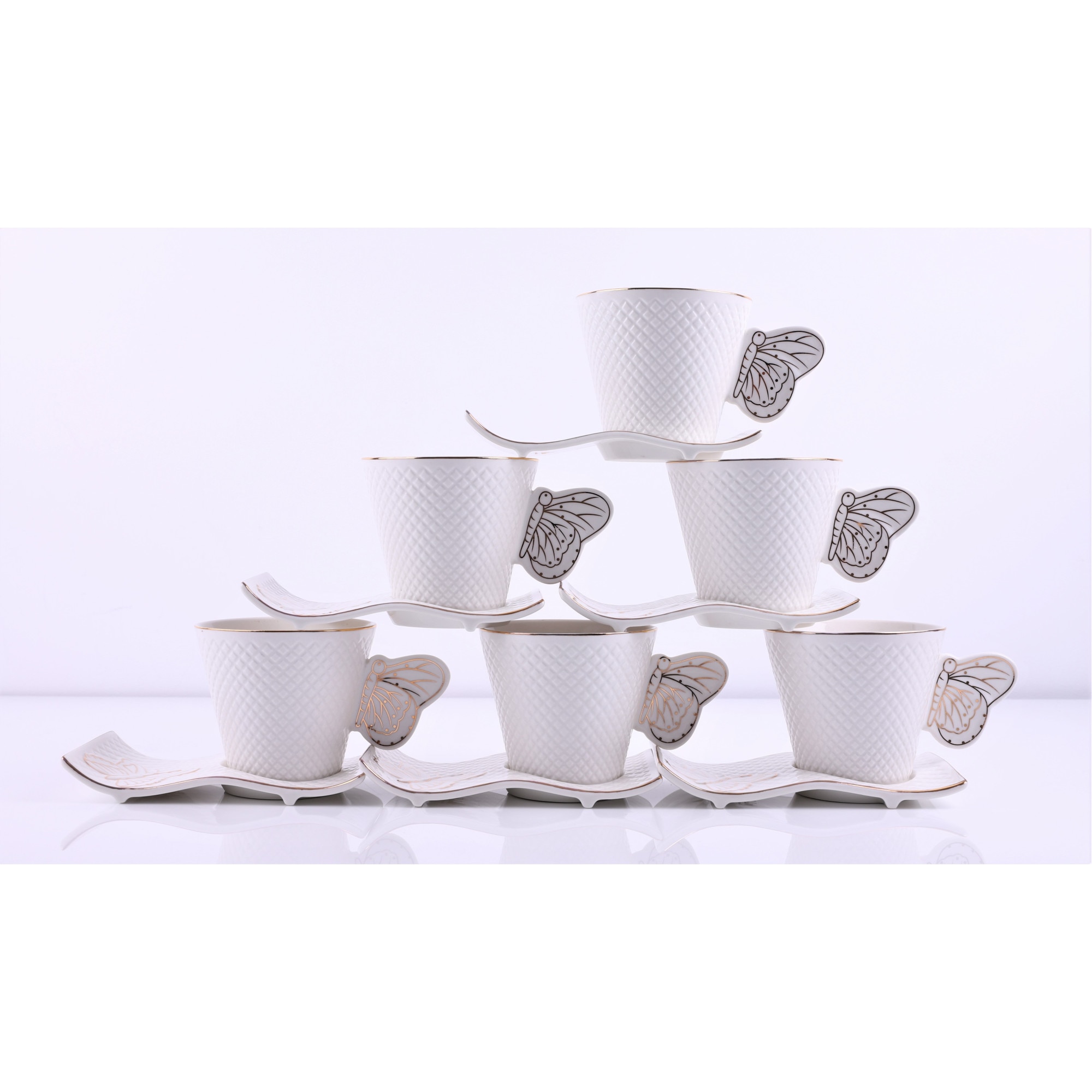 Set de cesti pentru cafea sau ceai, 6 cesti de 220 ml cu 6 farfurioare ...