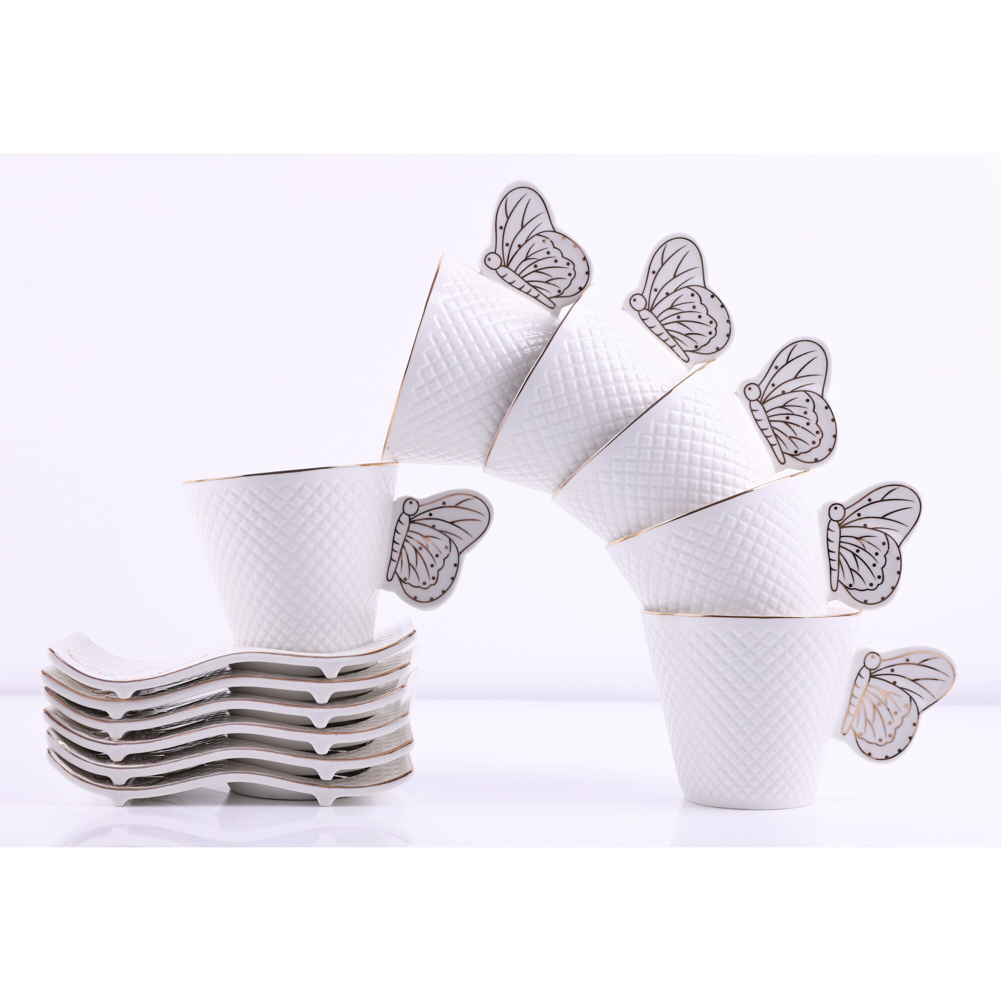 Set de cesti pentru cafea sau ceai, 6 cesti de 220 ml cu 6 farfurioare ...