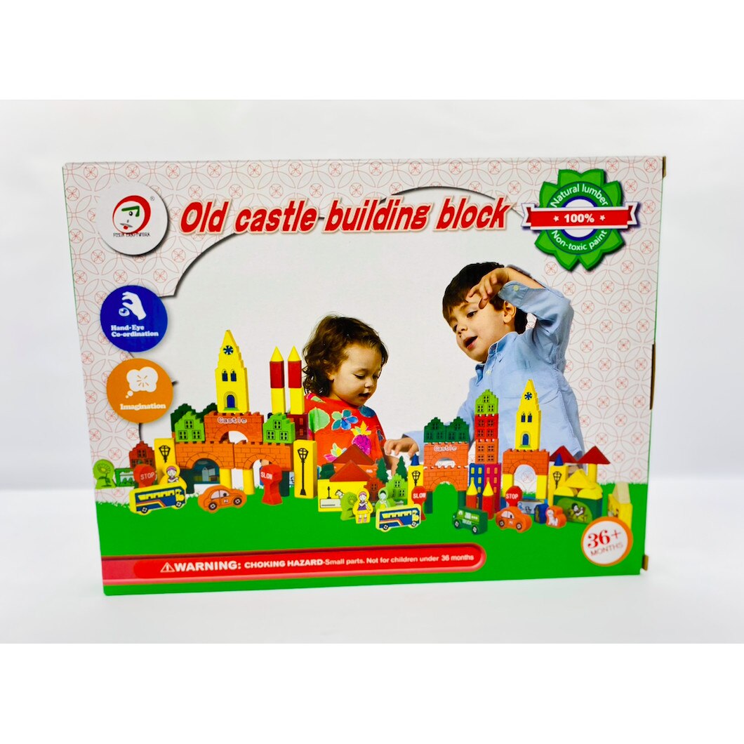 Set 53 Cuburi de constructii din lemn tip Castel - eMAG.ro