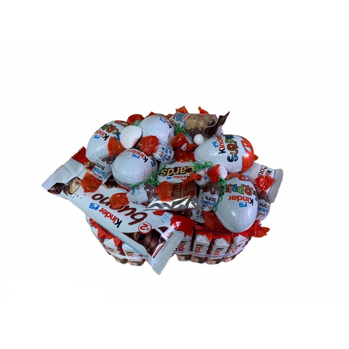 Tort Cadou, 49 Dulciuri Kinder, Forma Inima, Dimensiune XL, 500 Grame ...