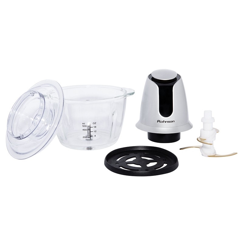 Чопър Rohnson R-5100, Мощност 500W, 4 Титаниеви ножа, Стъклена купа 1,2 л - eMAG.bg