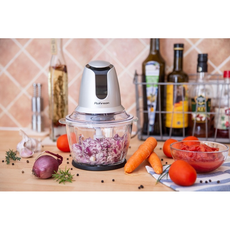Чопър Rohnson R-5100, Мощност 500W, 4 Титаниеви ножа, Стъклена купа 1,2 л - eMAG.bg