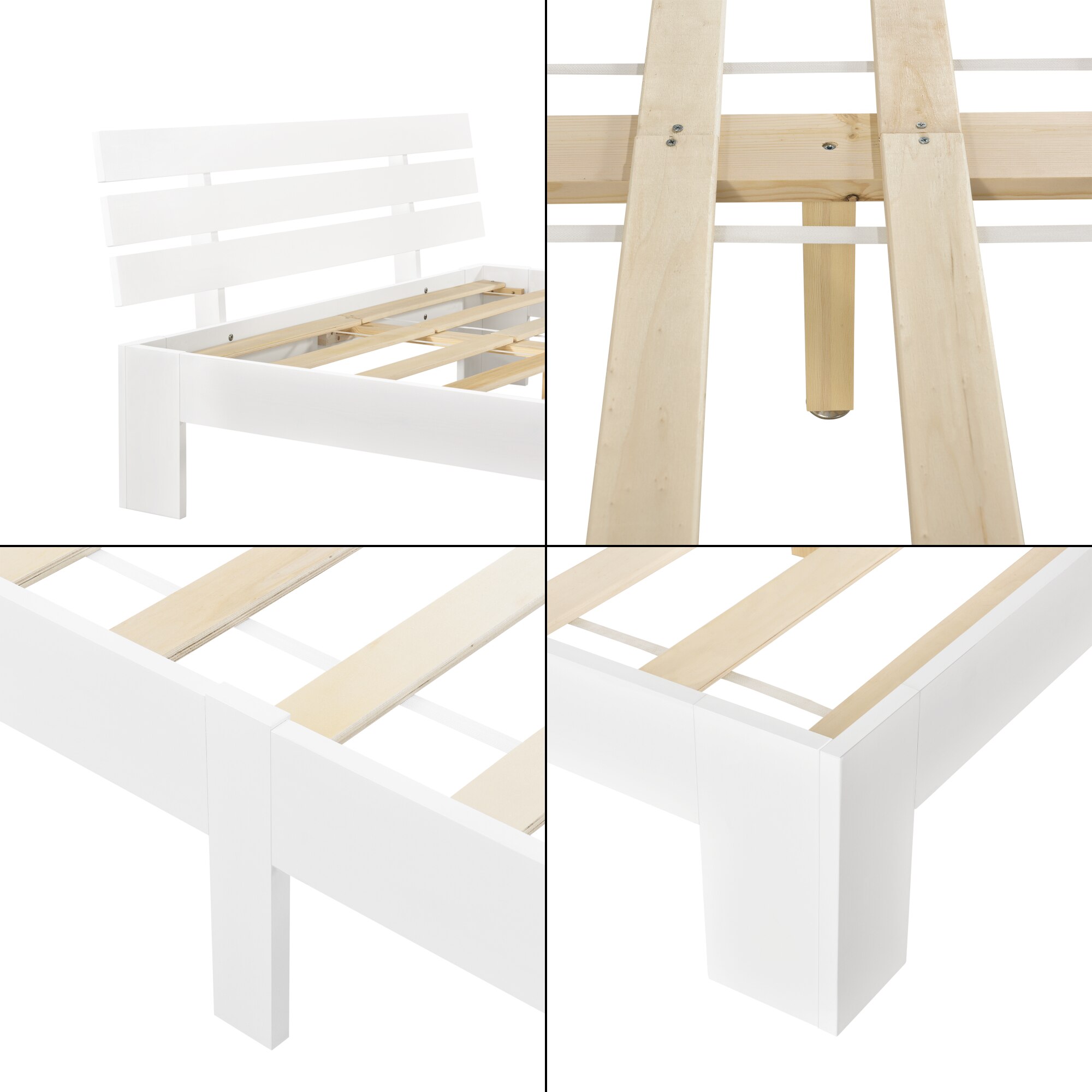 Rama pat lemn Nivala W140, en.casa, 204 x 144 x 68 cm, lemn brad/PAL ...