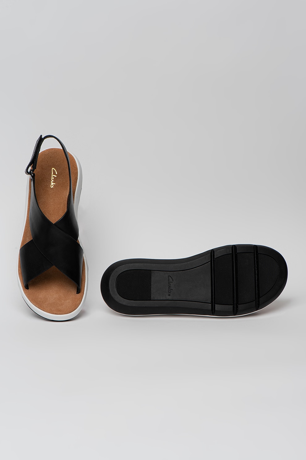 Clarks, Кожени сандали Jemsa Cross с кръстосан дизайн, Черен, 3 - eMAG.bg