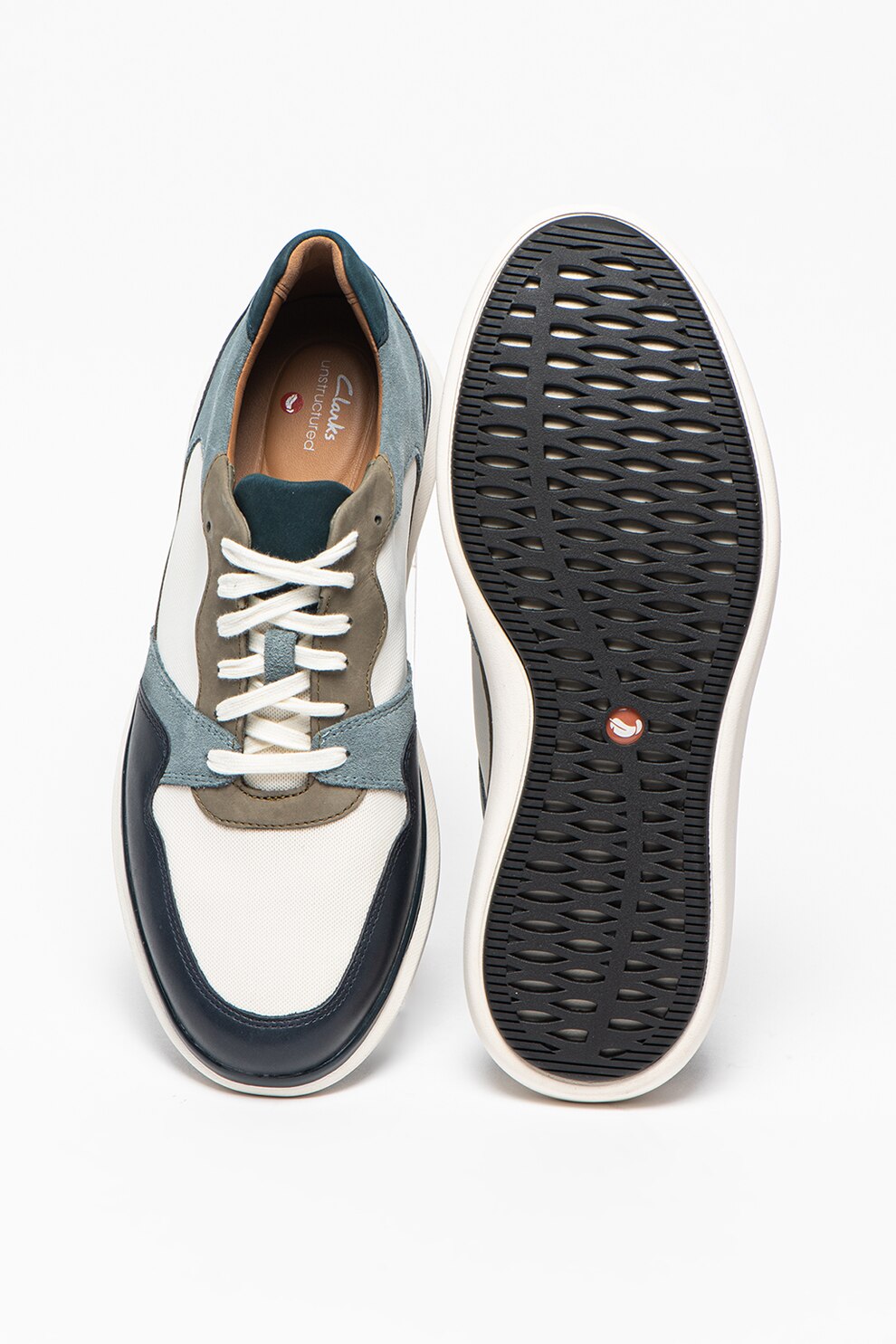 Clarks, Pantofi sport colorblock cu garnituri de piele Un Globe Run ...