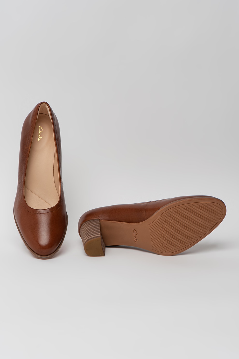 Clarks, Кожени обувки Kaylin 60 с масивен ток, Коняк, 3.5 - eMAG.bg