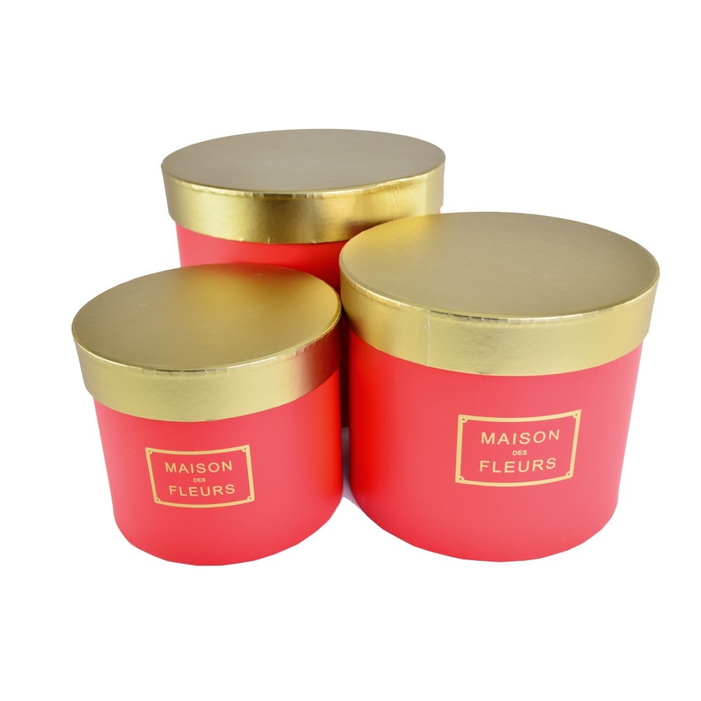 Set 3 cutii rotunde, Maison des fleurs, rosu - eMAG.ro