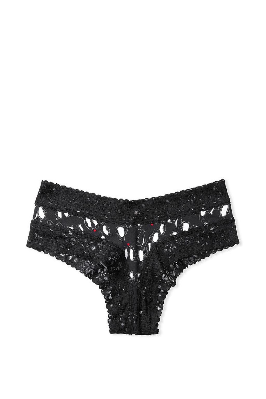 Chiloti Victoria's Secret, Lace waist Panty, Negru cu pinguini, S - eMAG.ro