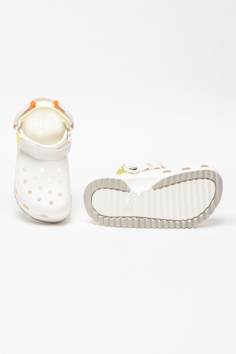 Crocs, Saboti slingback cu perforatii si calapod lat Classic Hiker, Alb ...
