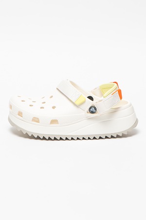 Crocs, Saboti slingback cu perforatii si calapod lat Classic Hiker, Alb ...