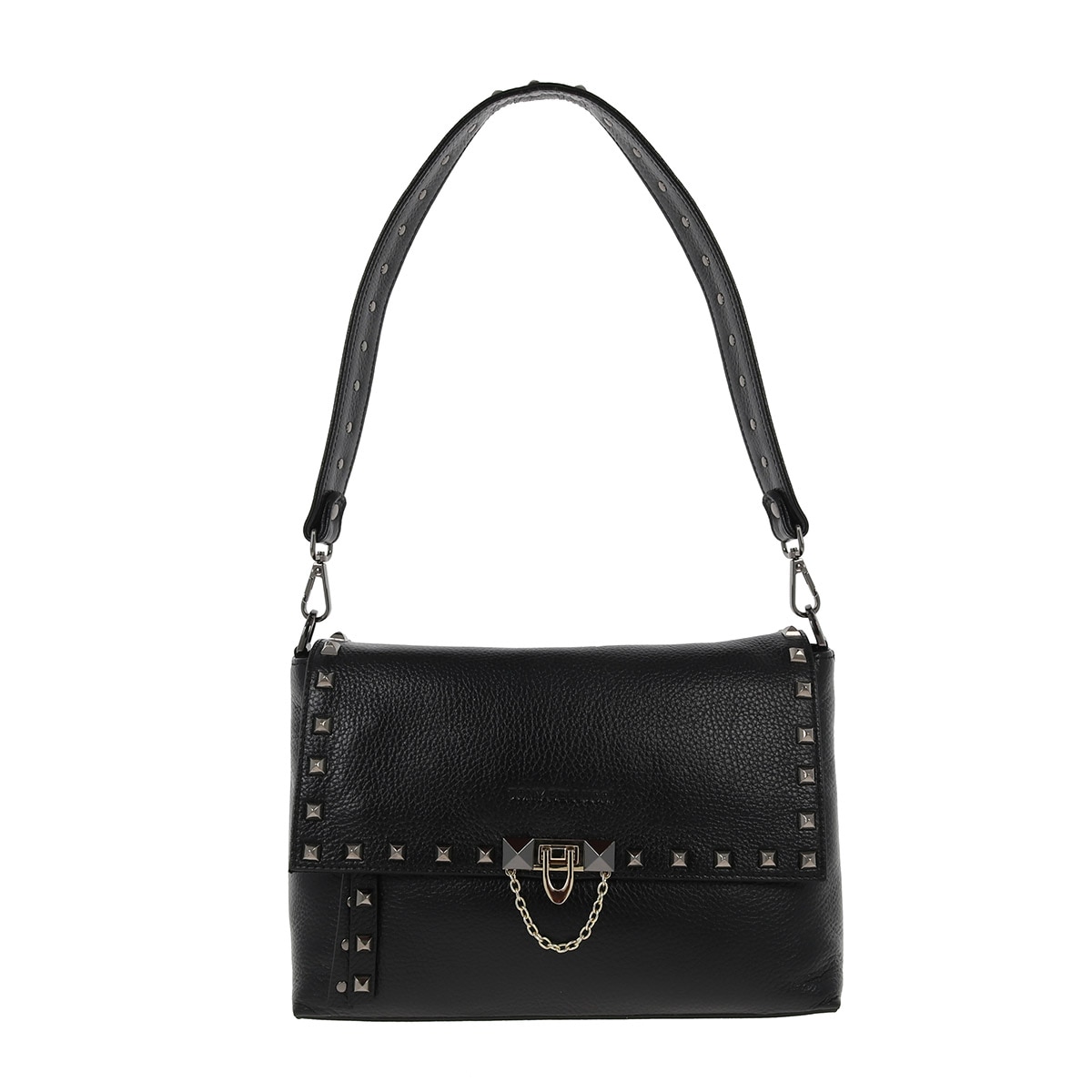 Geanta din piele naturala neagra, model cu tinte T429, MAGAZINUL DE ...