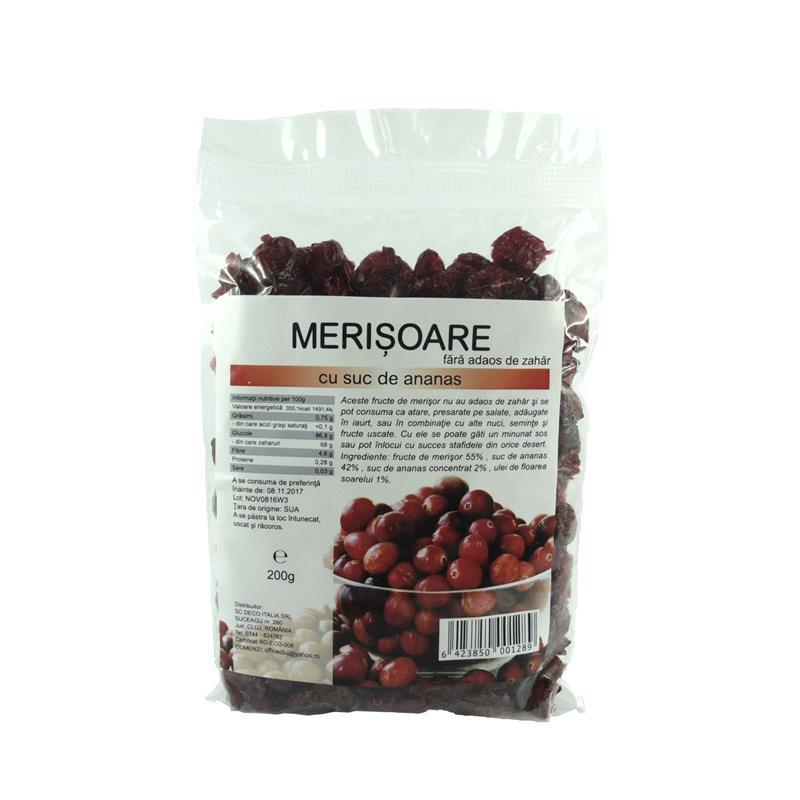 Merisoare Deshidratate Indulcite cu Suc de Ananas Fara Zahar 200 grame ...