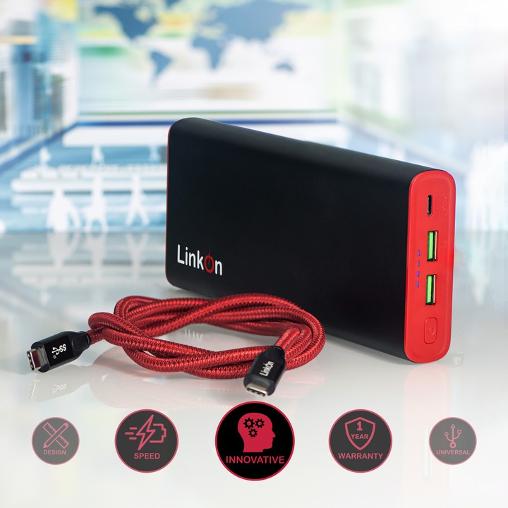 Baterie externa, LinkOn, 136W, 26800mAh, Incarcare rapida, Pentru ...