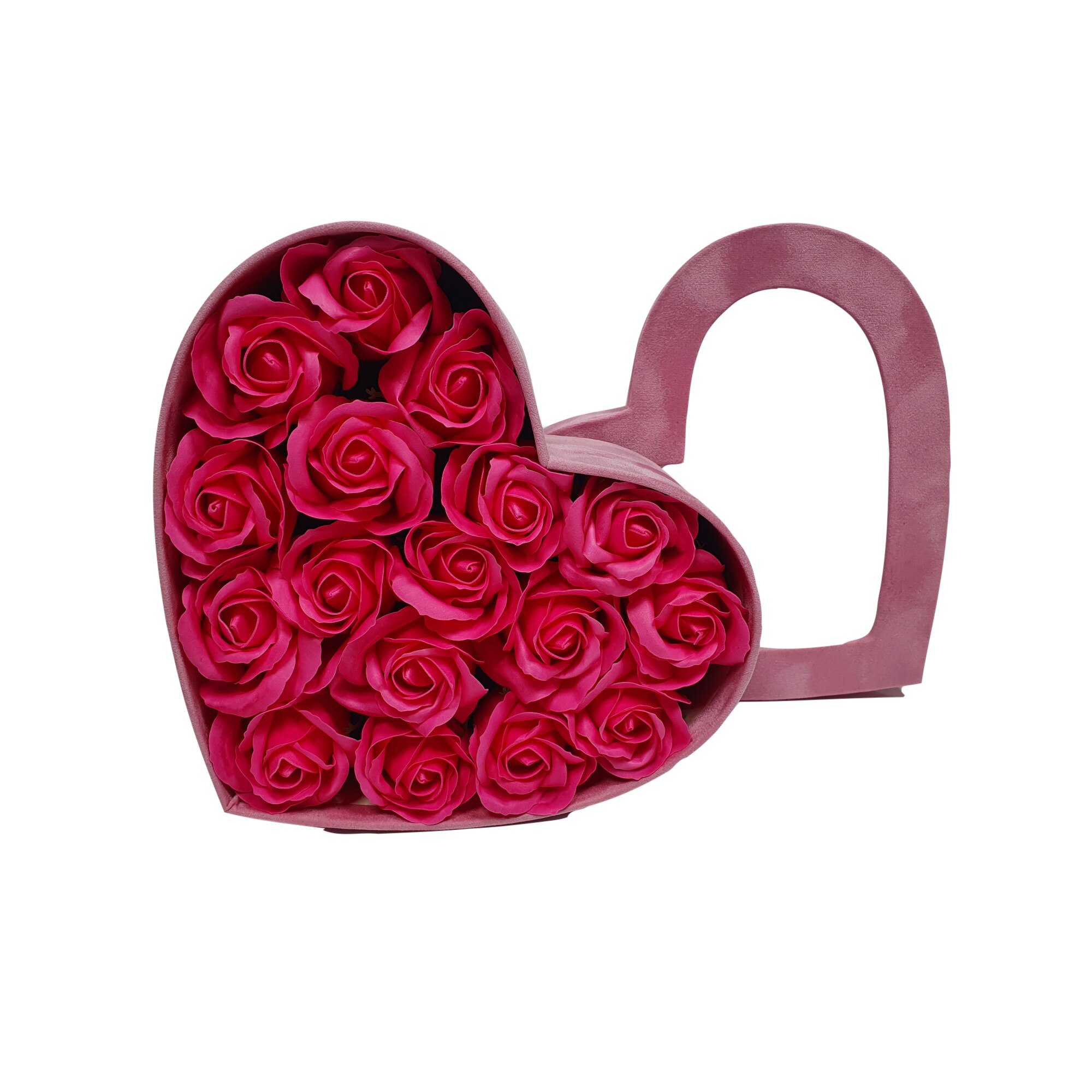 Aranjament cutie inima catifea, 17 trandafiri, culoare roz - eMAG.ro