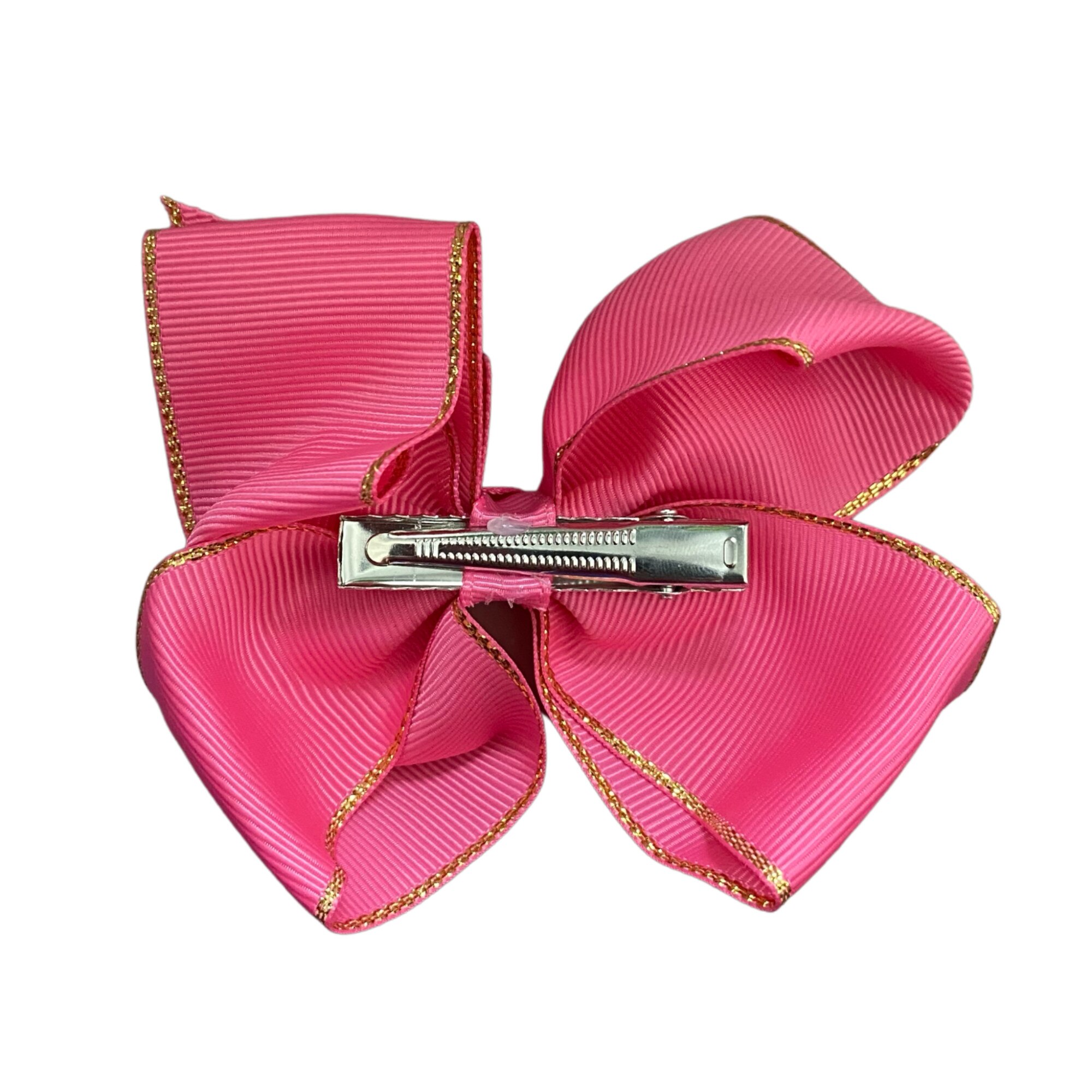 Clama de par pentru fete cu funda medie, 12 cm, margine aurie, model ...