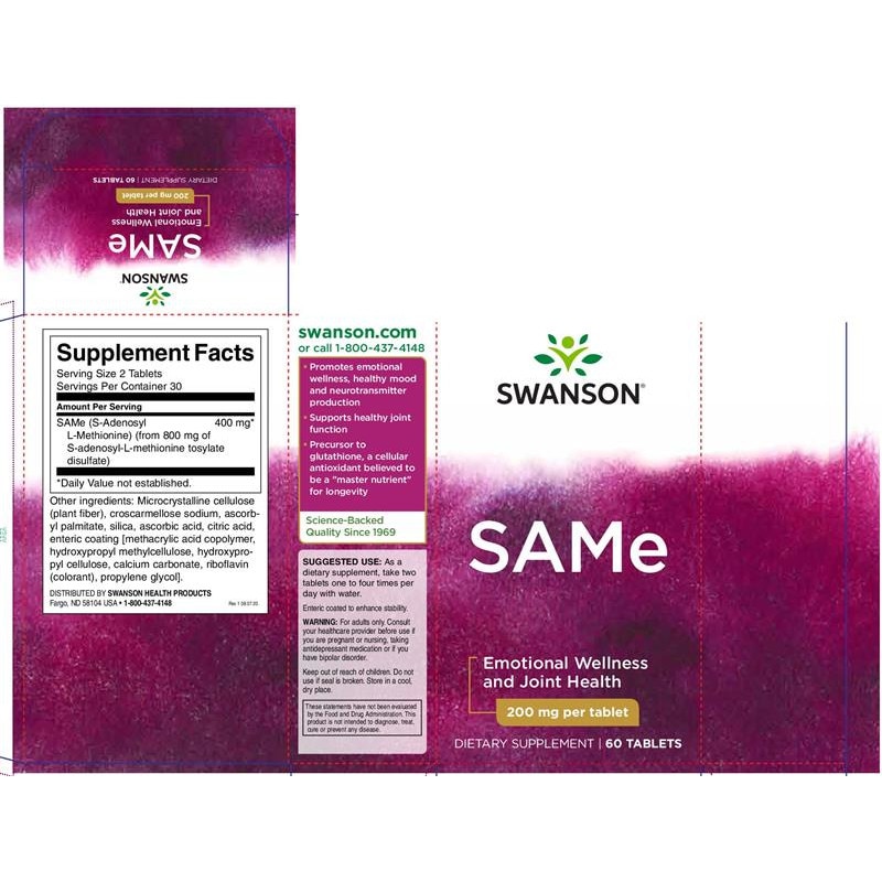 SAMe (S-Adenozilmetionina) 200 miligrame 60 capsule Swanson - eMAG.ro