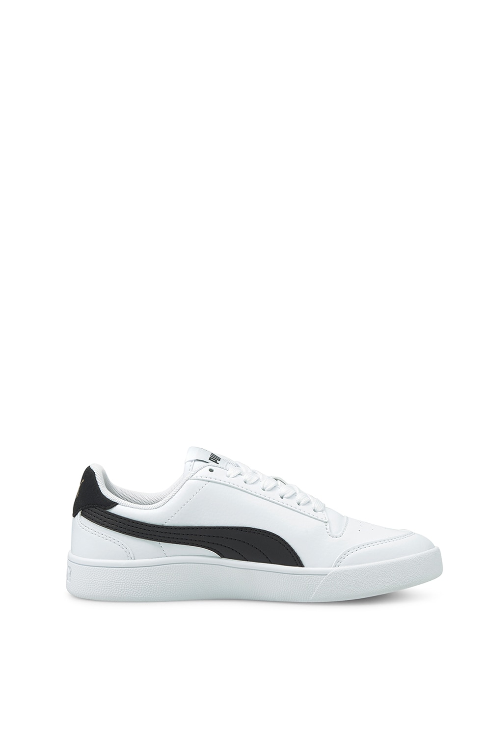 Puma, Pantofi din piele ecologica pentru baschet Shuffle Jr, Alb/Negru ...