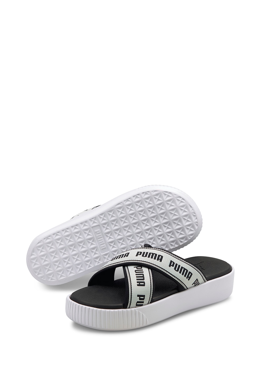 Puma, Papuci flatform cu logo, Alb/Negru, 5 - eMAG.ro