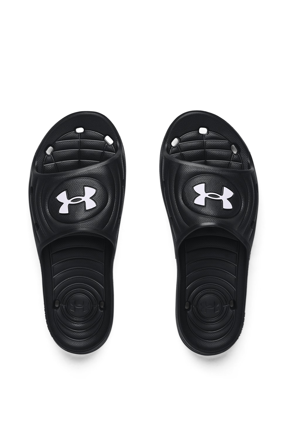 Under Armour, Papuci cu logo Locker IV SL, Negru/Alb, 12 - eMAG.ro