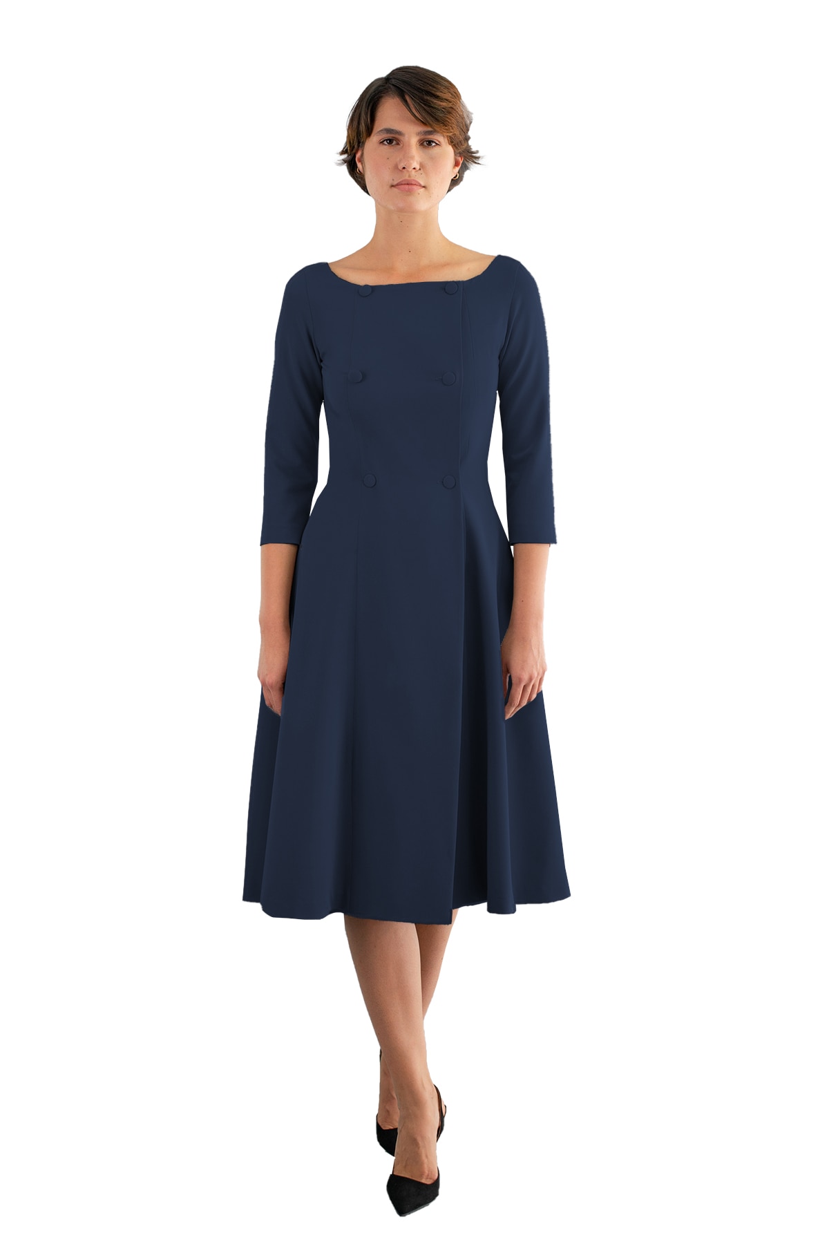 Rochie in clini cu decolteu barcuta, Joy Patterns&Design, Bleumarin, 44 ...