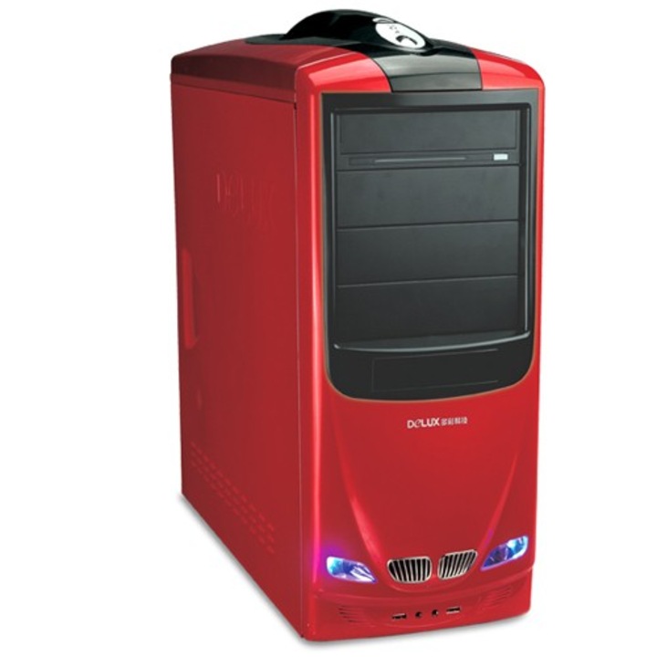 Carcasa Tower Delux ATX 500W red & black MG760-BMW - eMAG.ro