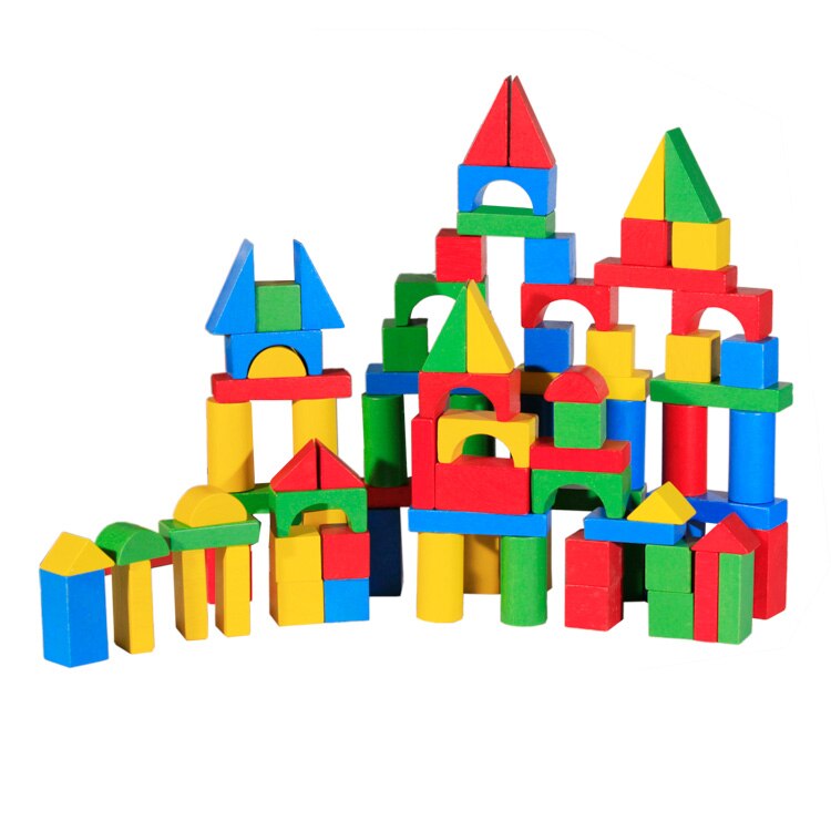 Cuburi de construit colorat, din lemn 100 de piese - eMAG.ro