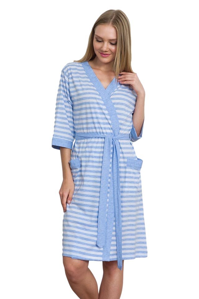 Halate dama, Vienetta, Blue Lines, bumbac, buzunare, bleu/alb, L - eMAG.ro