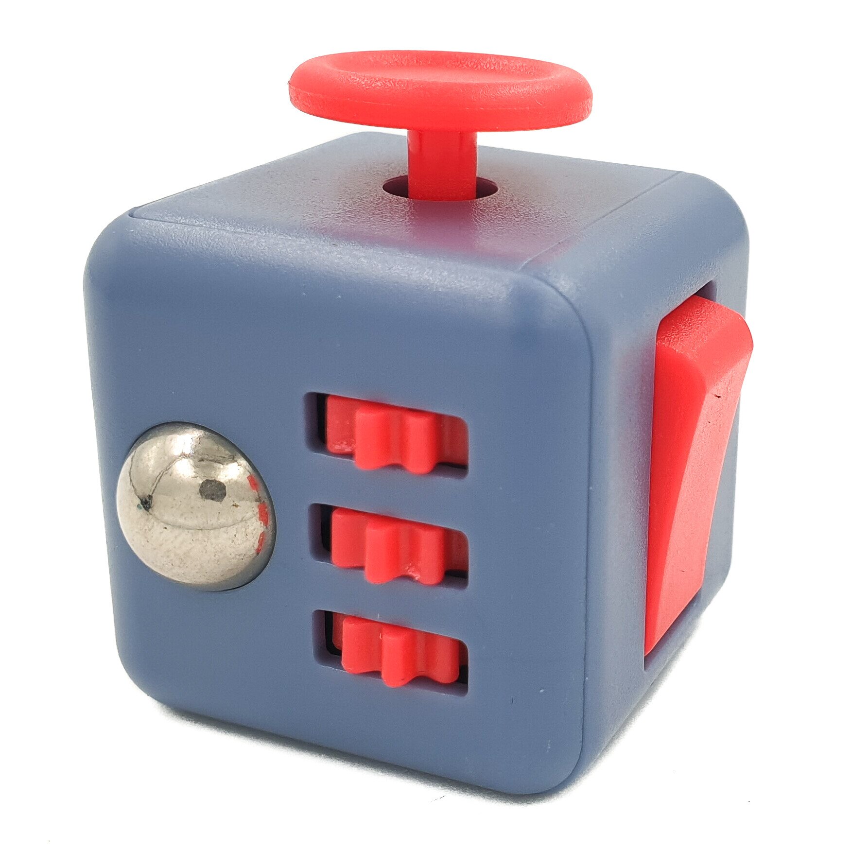 Cub antistres, Fidget cube, gri-rosu, 3x3x3 cm - eMAG.ro