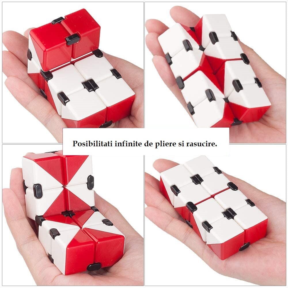 Cub rubik senzorial antistres, Infinity Magic Cube, alb-rosu, 4x4x4 cm ...