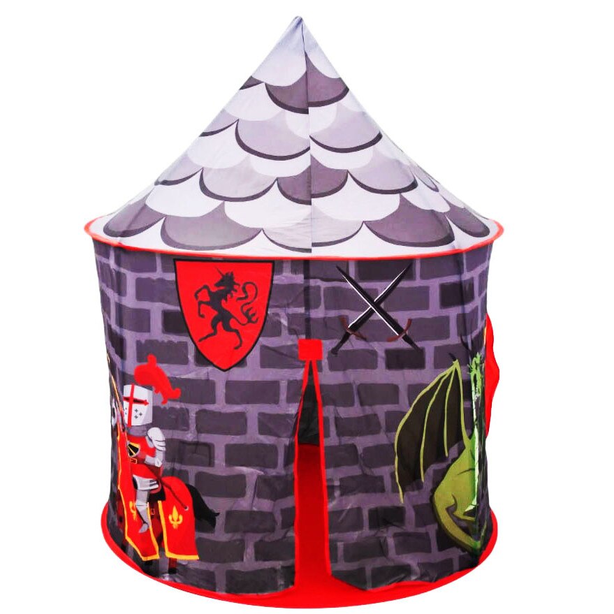 Cort pentru copii, Cetate medievala, 100 x 135 cm, Gri/Rosu - eMAG.ro