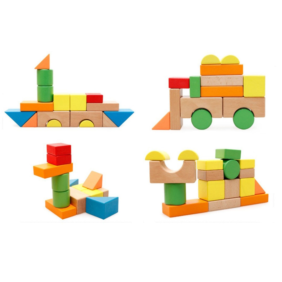 Set de constructie pentru copii, Lemn, 32 piese, 3+, Multicolor - eMAG.ro