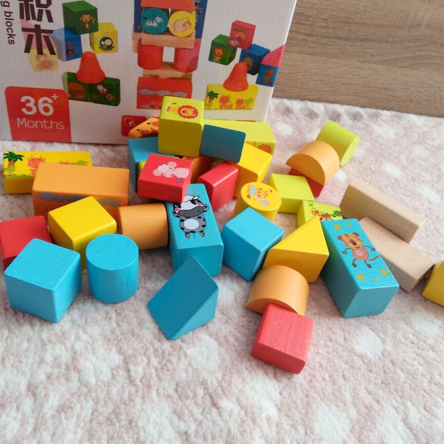 Set de constructie pentru copii, Lemn, 32 piese, 3+, Multicolor - eMAG.ro